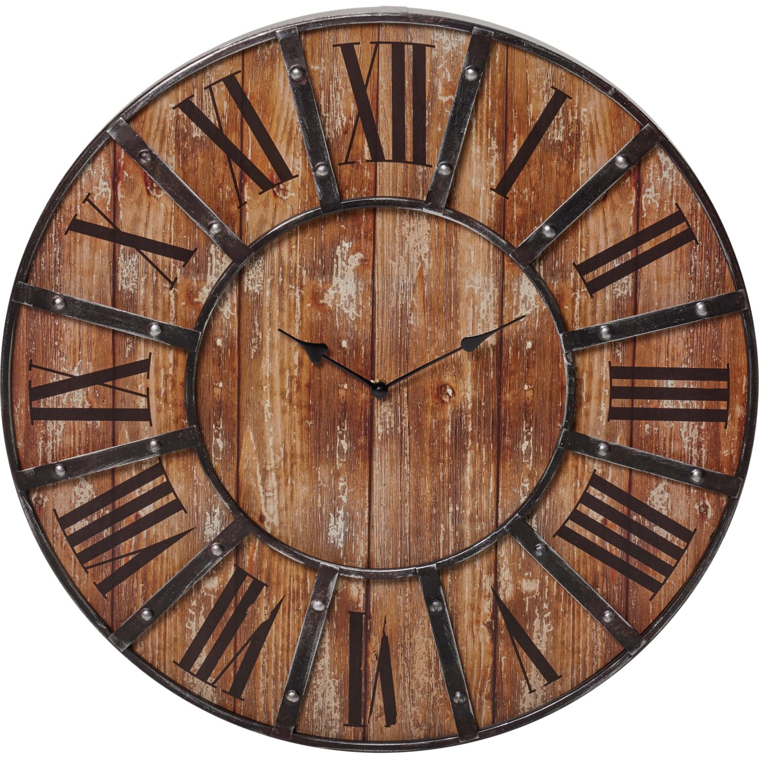 AUBURN HOME 24” Natural Wood and Metal Clock - Save 29%