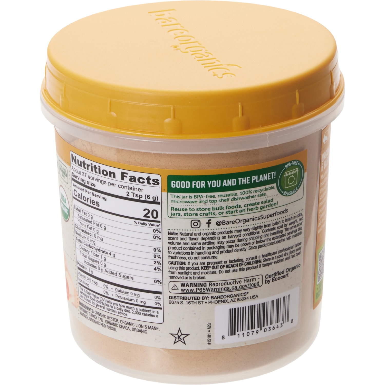 BareOrganics Mushroom Memory 6-Blend Powder - 8 oz. - Save 35%