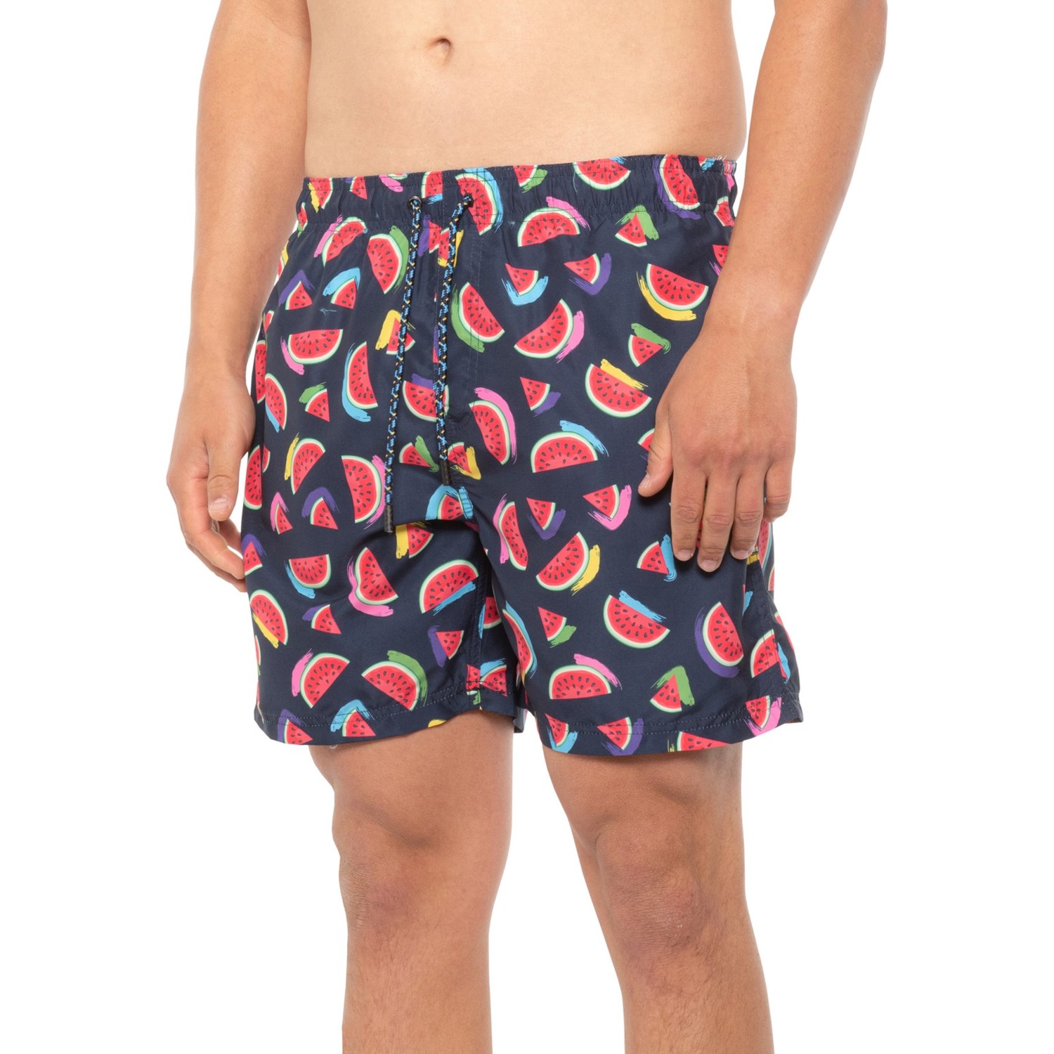 Broken Threads Watermelon Pattern Swim Trunks (For Men) - Save 44%