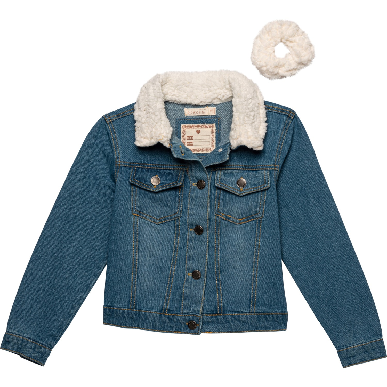 Btween Big Girls Denim Jacket with Sherpa Hair Tie - Save 46%