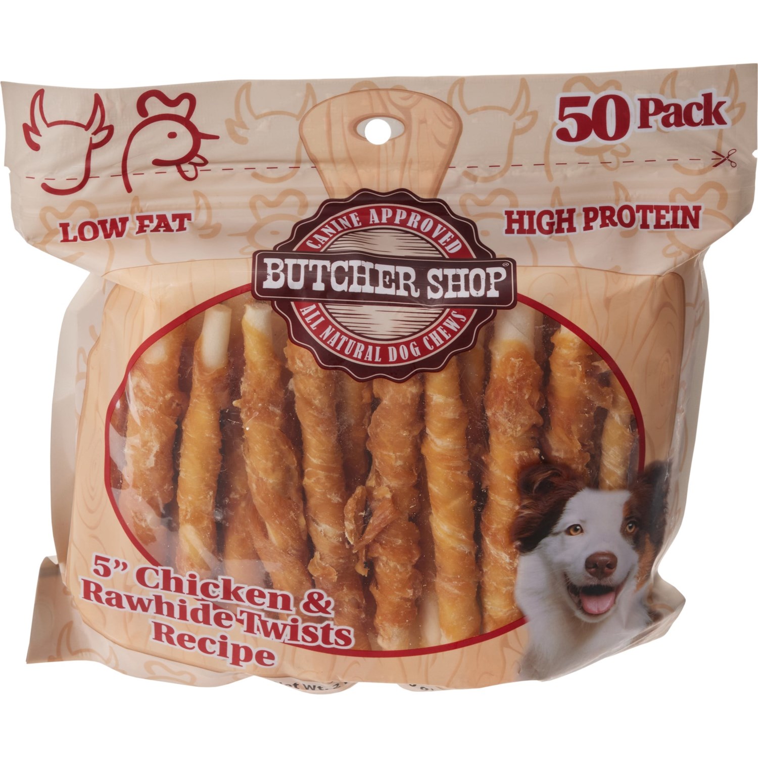 Butcher Shop Chicken and Rawhide Twists Dog Chew Treats - 50-Pack, 5 ...