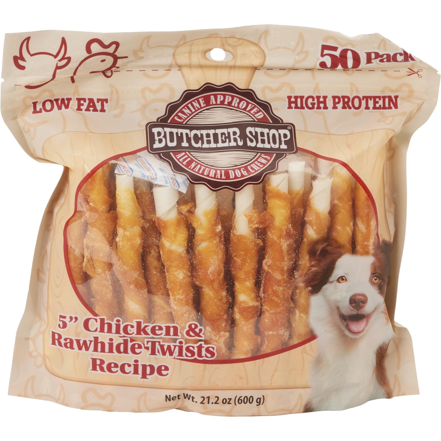 Butcher Shop Chicken and Rawhide Twists Dog Chew Treats - 50-Pack, 5 ...