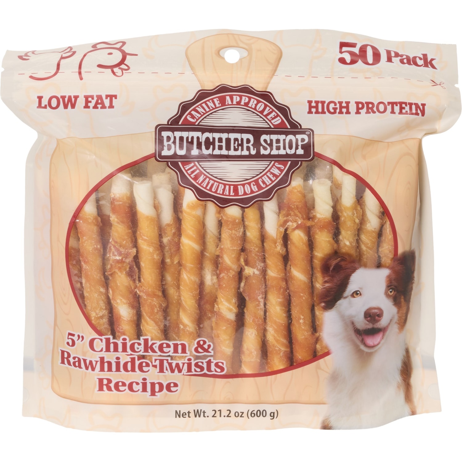 Butcher Shop Rawhide Twists Dog Chew Treats - 50-Pack, 5” - Save 28%