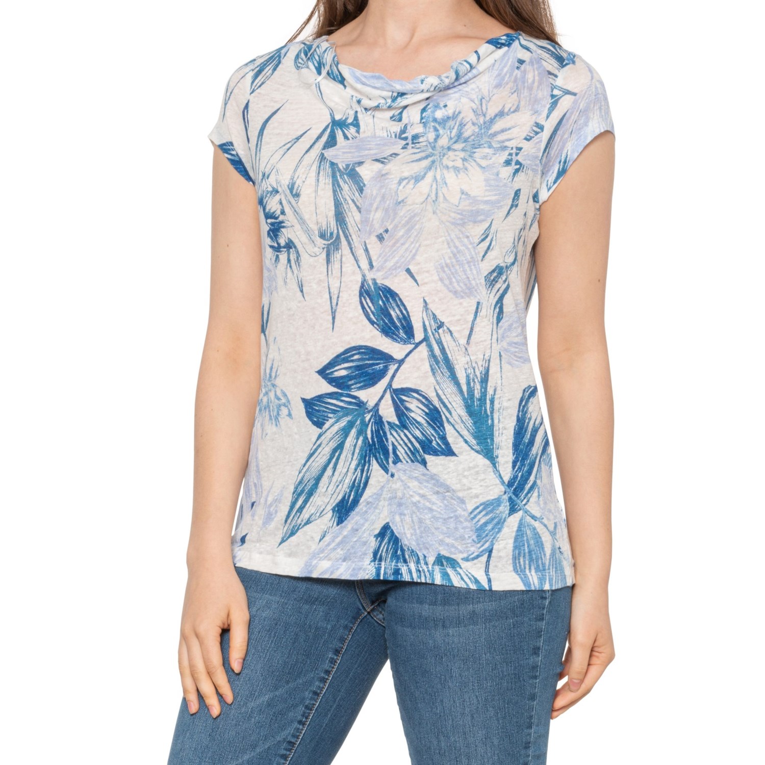 C&C California Cowl Neck Shirt - Linen, Short Sleeve - Save 39%