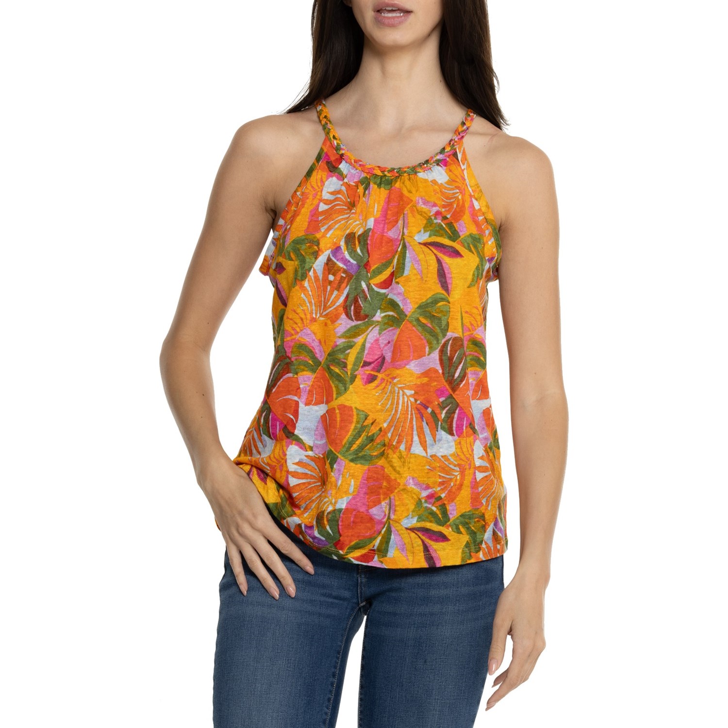 C&C California Narrow Banded Braided Neckline Halter Top - Sleeveless ...