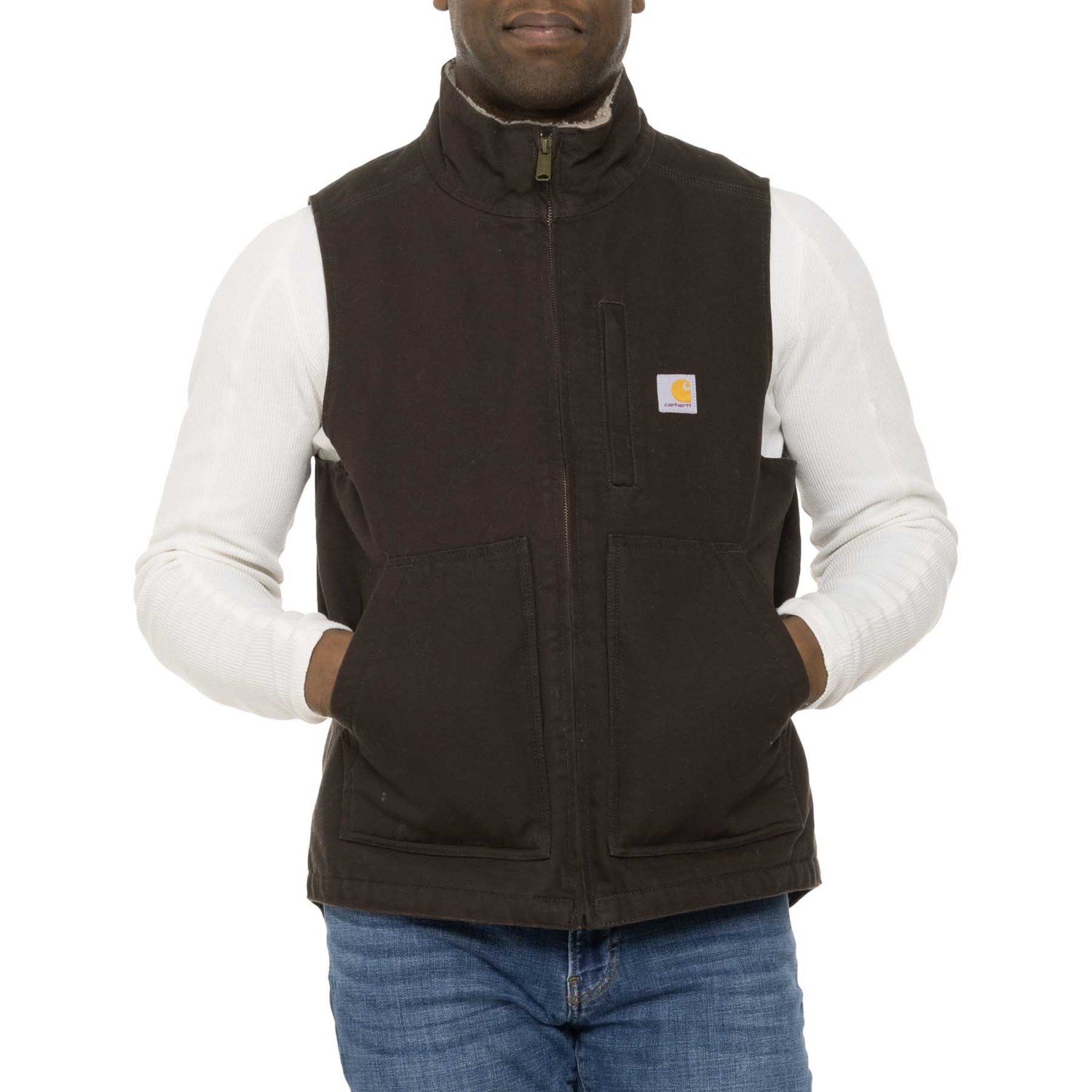 Carhartt 104277 Loose Fit Washed Duck Mock Neck Vest - Sherpa Lined ...