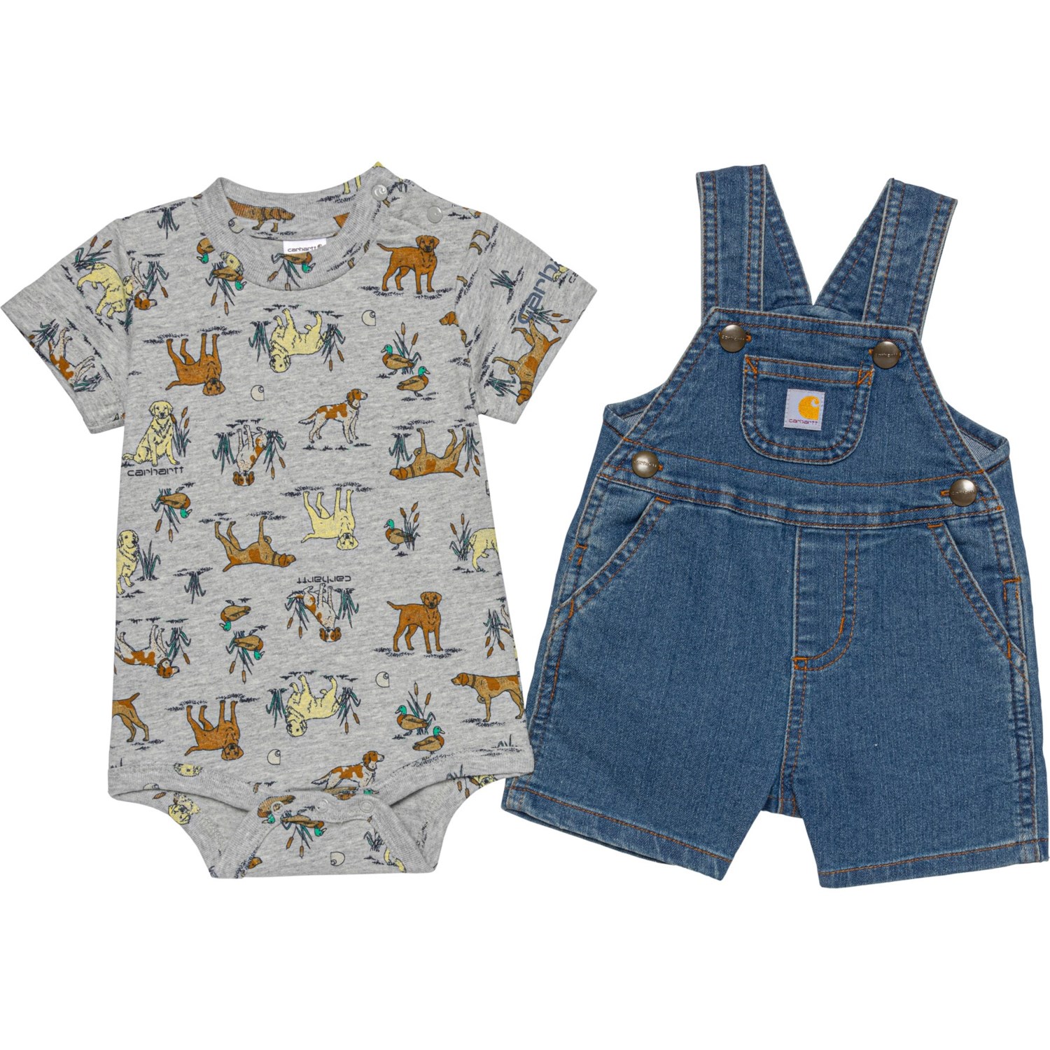 Carhartt Infant Boys CG8856 Baby Bodysuit and Denim Shortalls Set ...