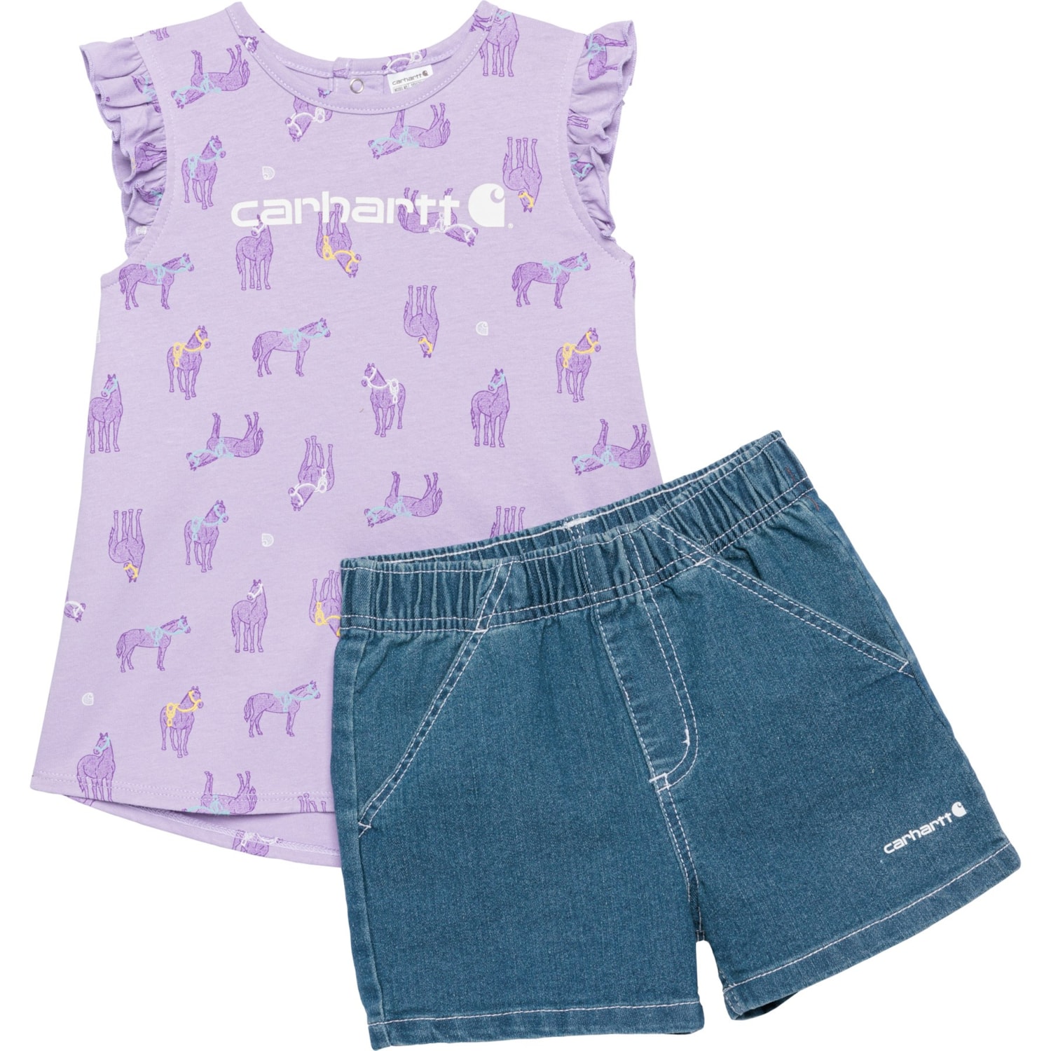 Carhartt Toddler Girls CG9791 Horse Print Shirt and Shorts Set - Short ...