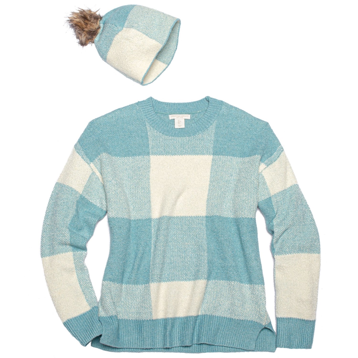 Christian Siriano Large Buffalo Check Sweater and Beanie (For Women ...