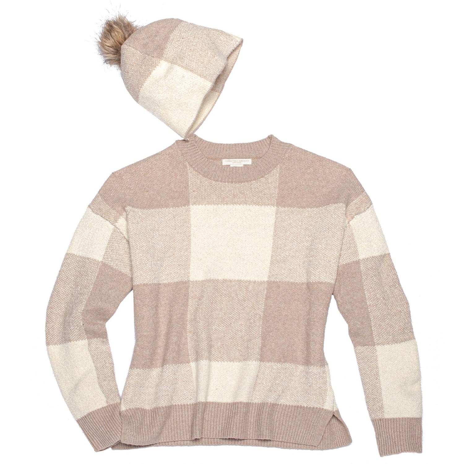 Christian Siriano Large Buffalo Check Sweater and Beanie (For Women ...