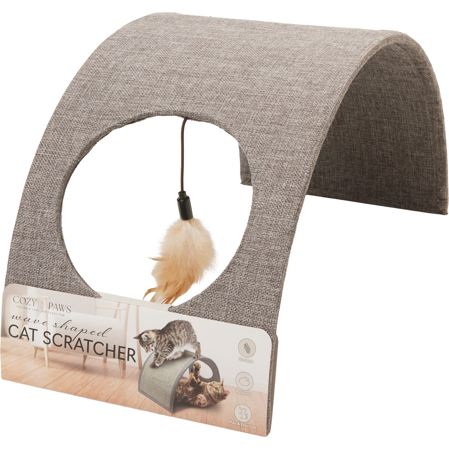 Cozy Paws Wave-Shaped Cat Scratcher with Feather Cat Toy - Save 32%
