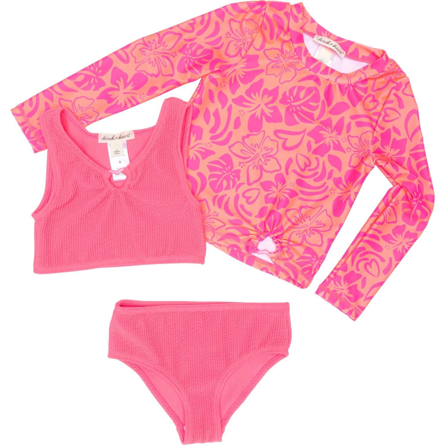 DEREK HEART Big Girls Rash Guard and Bikini Set - UPF 50+ - Save 66%