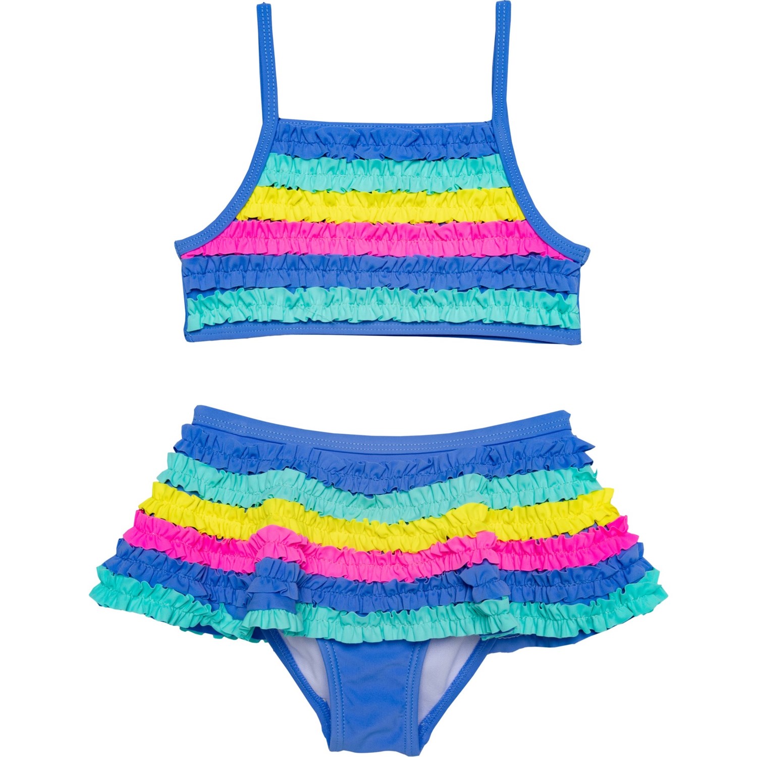 Flapdoodles Little Girls Rainbow Ruffle Swimsuit Set - UPF 50+ - Save 48%