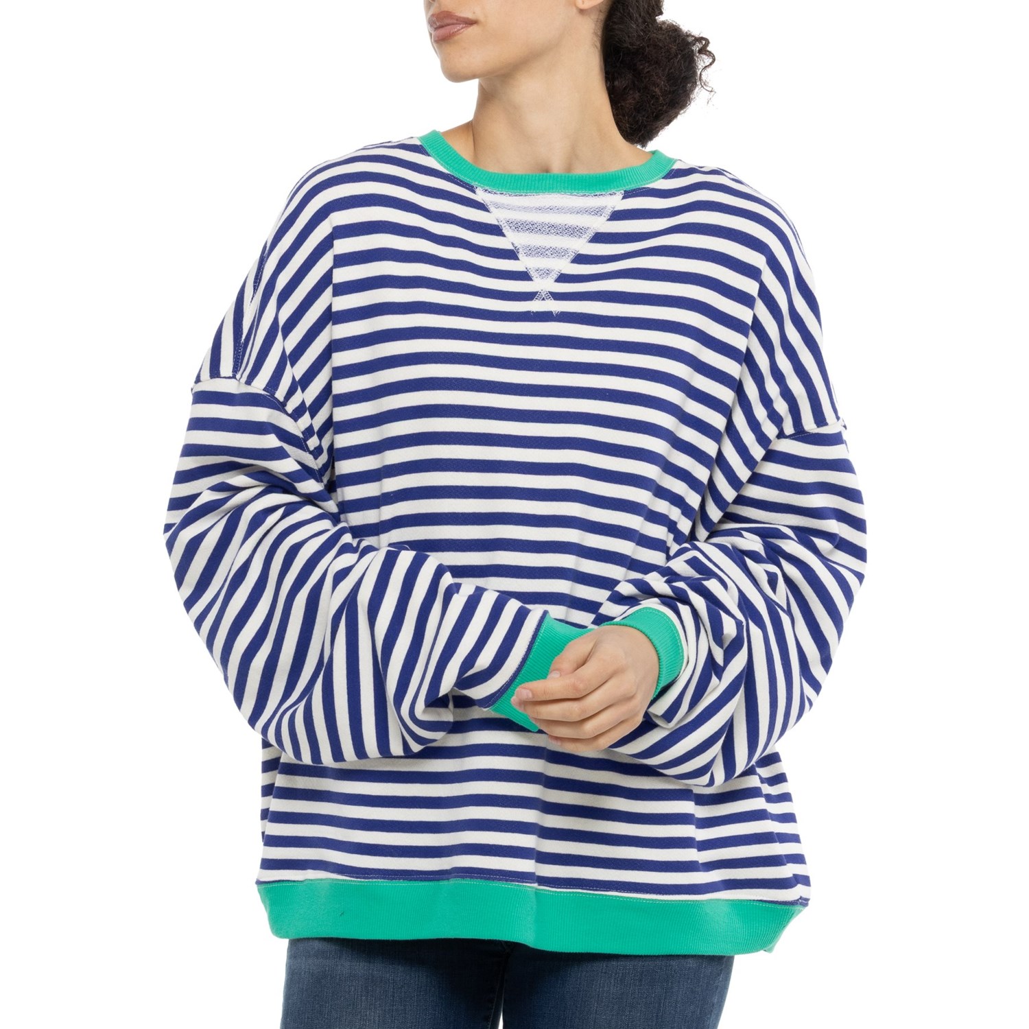 Free People Classic Striped Crew Neck Sweatshirt - Save 59%