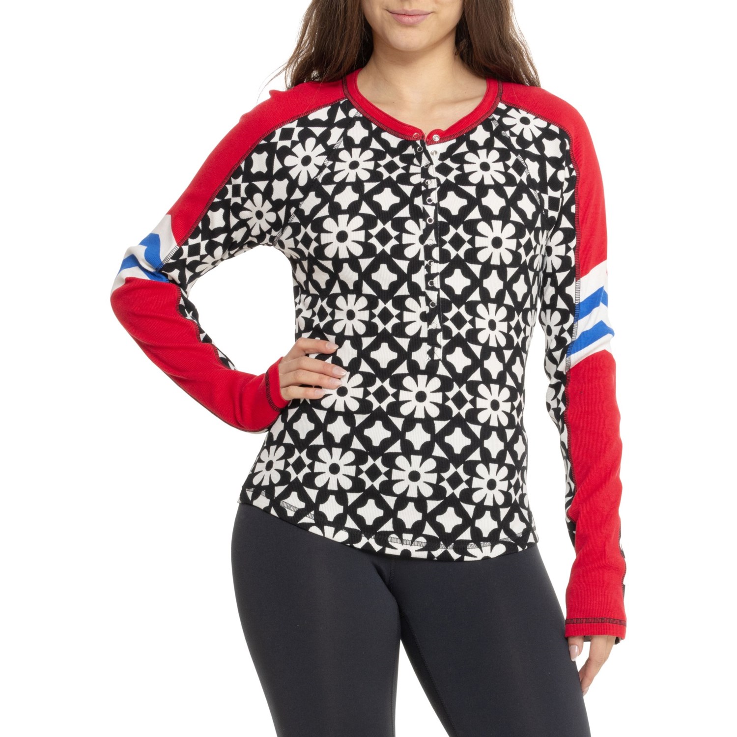 Free People Movement Kick Off Layer Printed Shirt - Snap Neck, Long ...