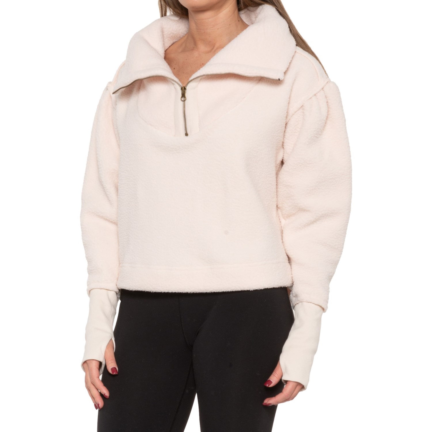Free People Poppy Fleece Crop Sweatshirt - Zip Neck - Save 74%
