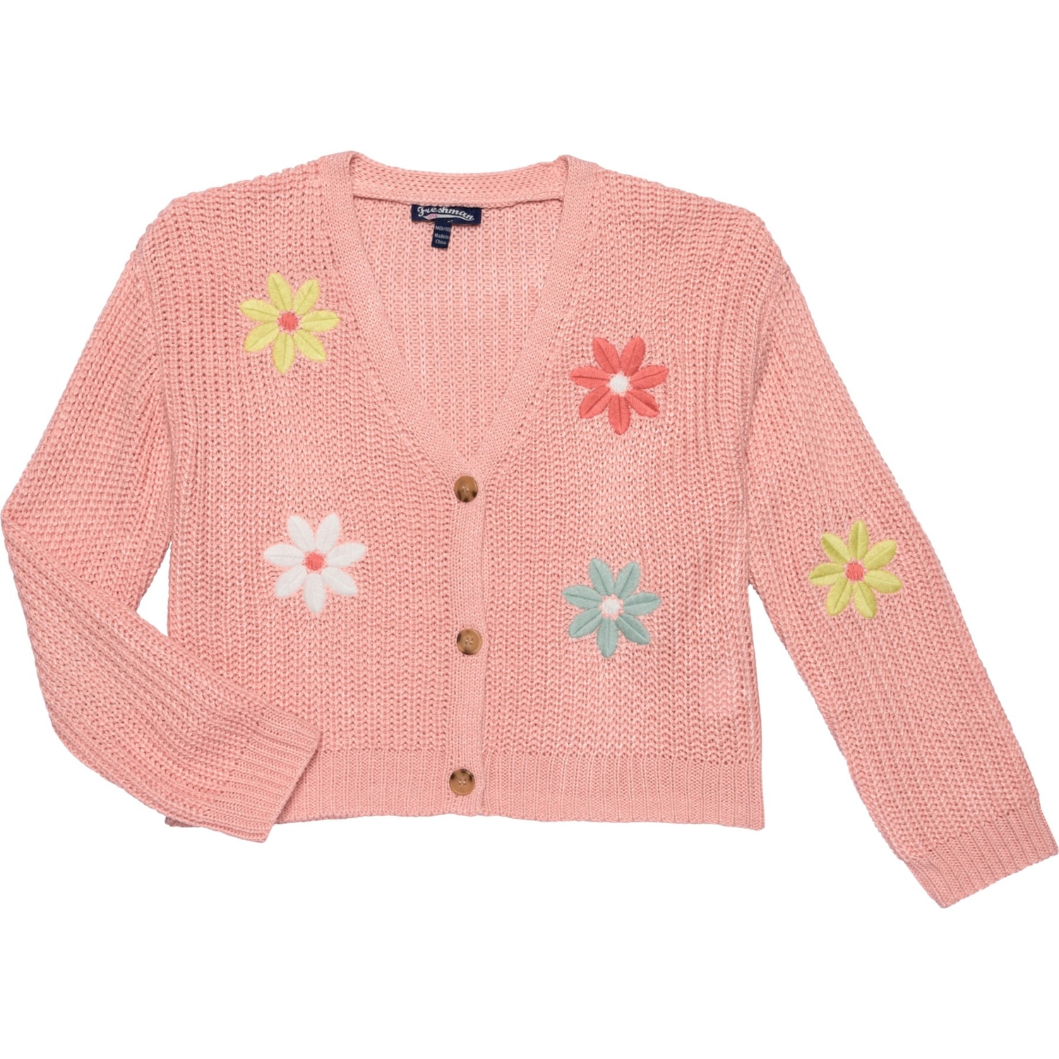 FRESHMAN Big Girls Flower Embroidered Cardigan Sweater - Save 50%