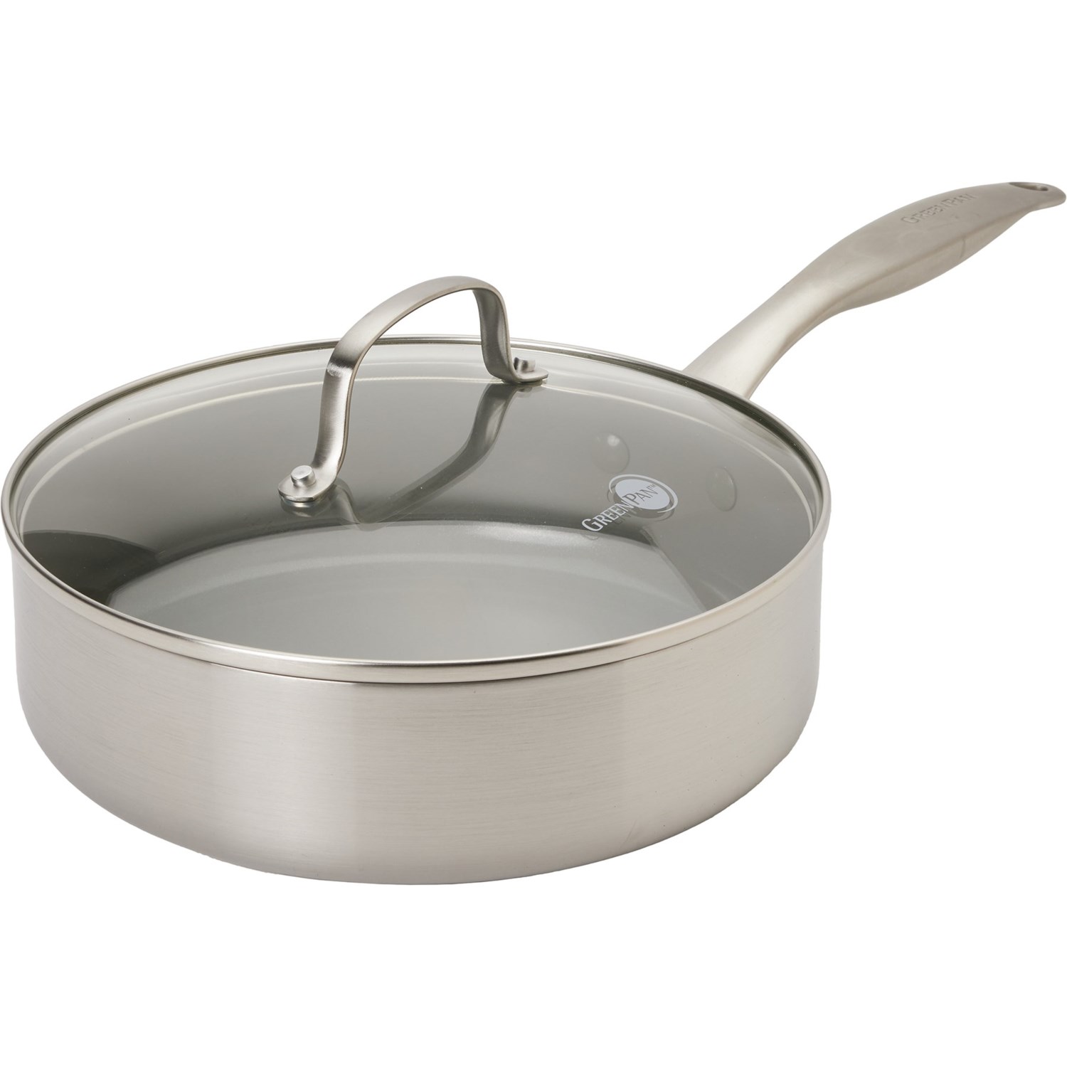 GreenPan Nonstick Healthy Ceramic Tri-Ply Saute Pan with Lid - 3.3 qt ...