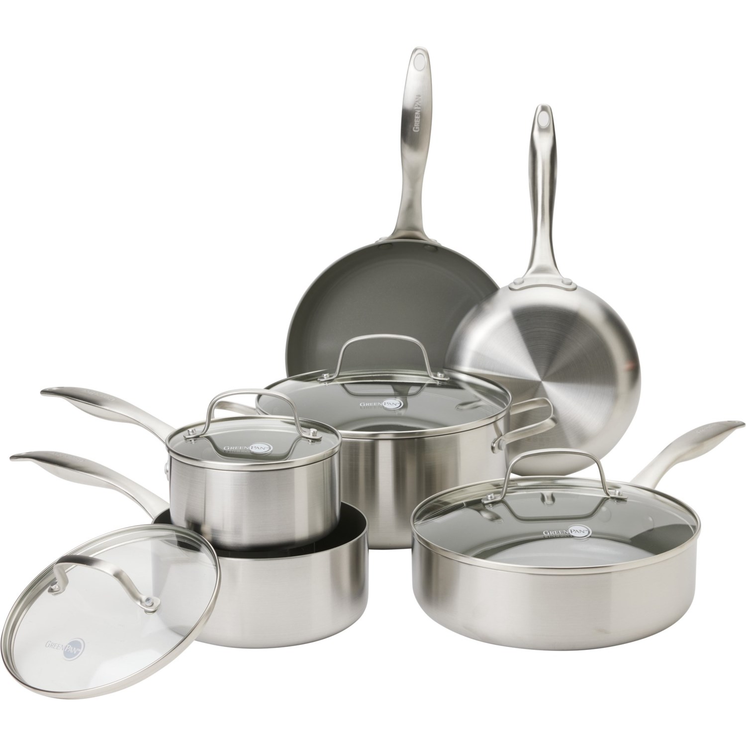 GreenPan Tri-Clad Nonstick Healthy Ceramic Cookware Set - 10-Piece ...