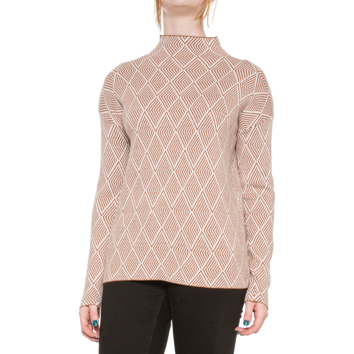 H HALSTON Diamond Print Funnel Neck Sweater (For Women) - Save 68%