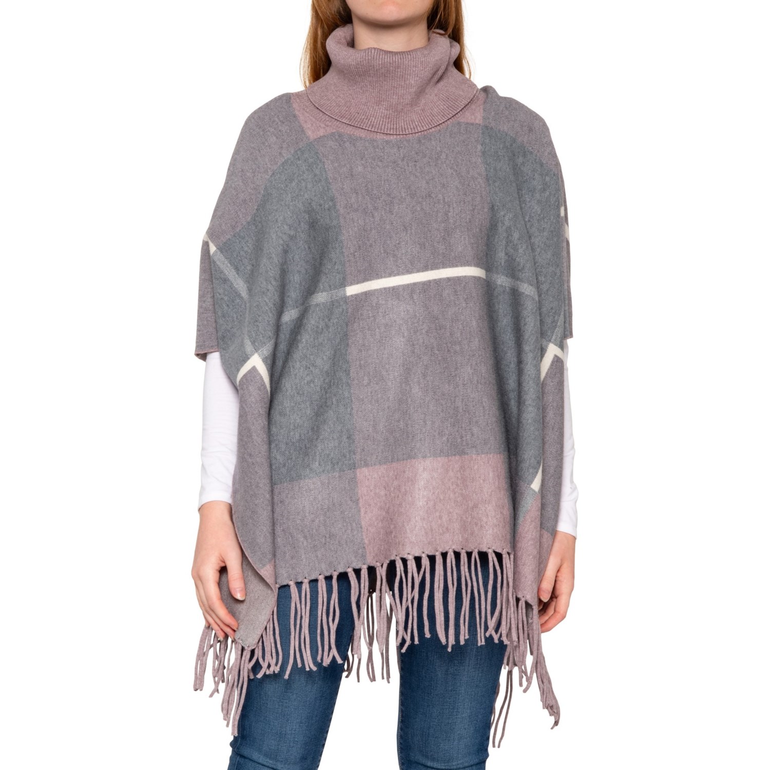 HAPPILY GREY Fringed Pattern Poncho - Save 22%