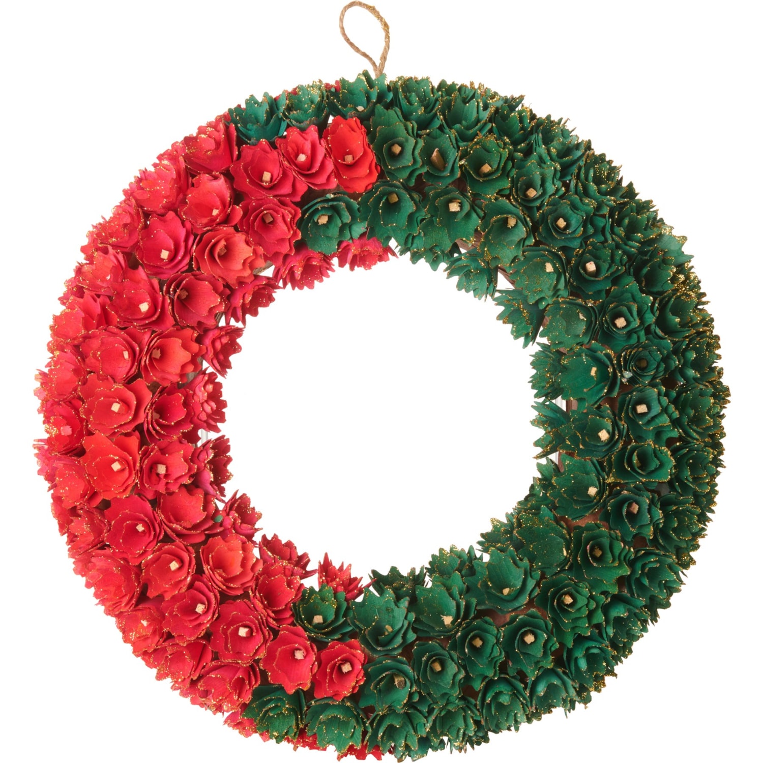 House & Garden Holiday Wood Curled Rose Wreath - 17.5” - Save 28%
