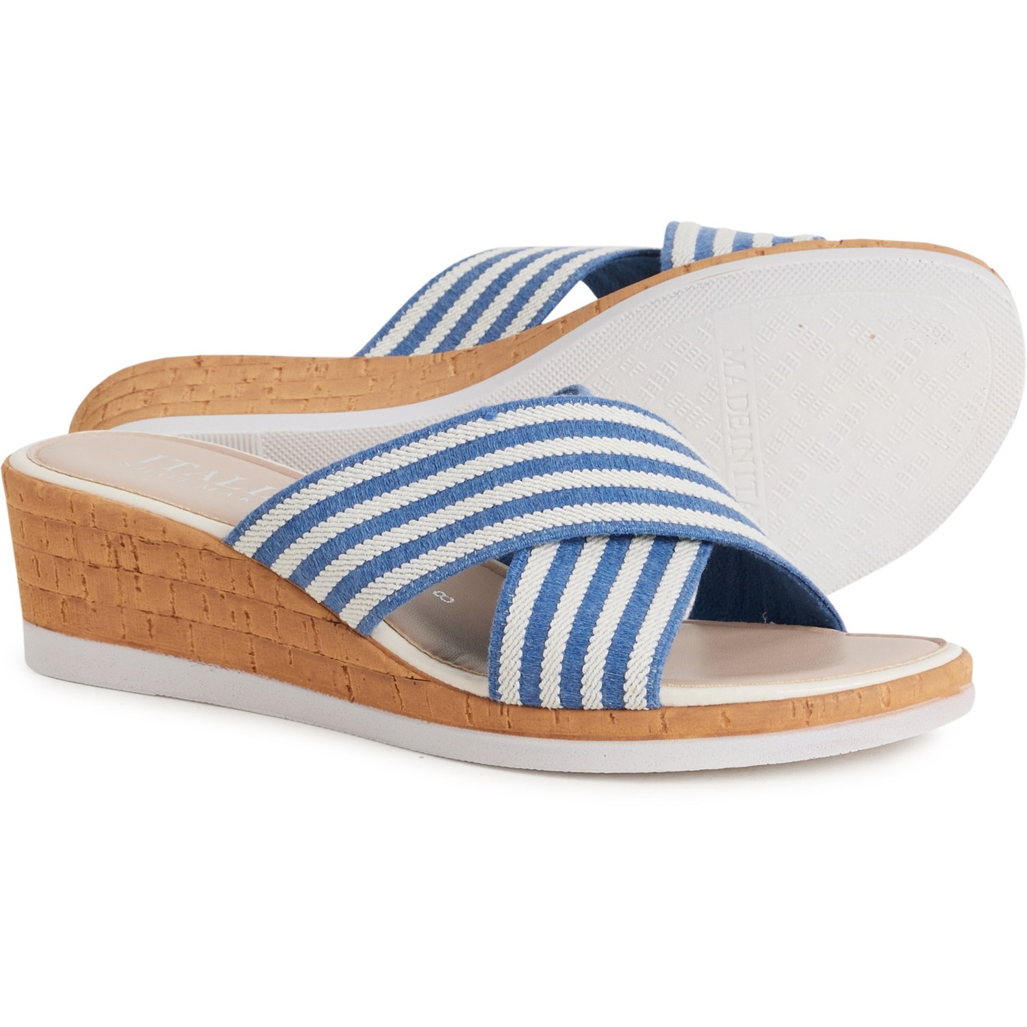 Italian Shoemakers Made in Italy Soda Cross-Band Striped Wedge Sandals ...