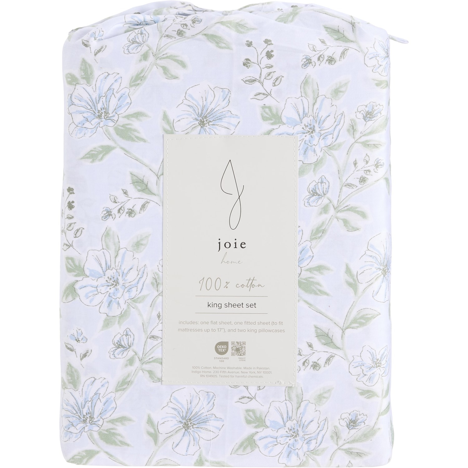 J Joie King Elizabeth Garden Cotton Sheets - Blue Sage-Sage Multi ...