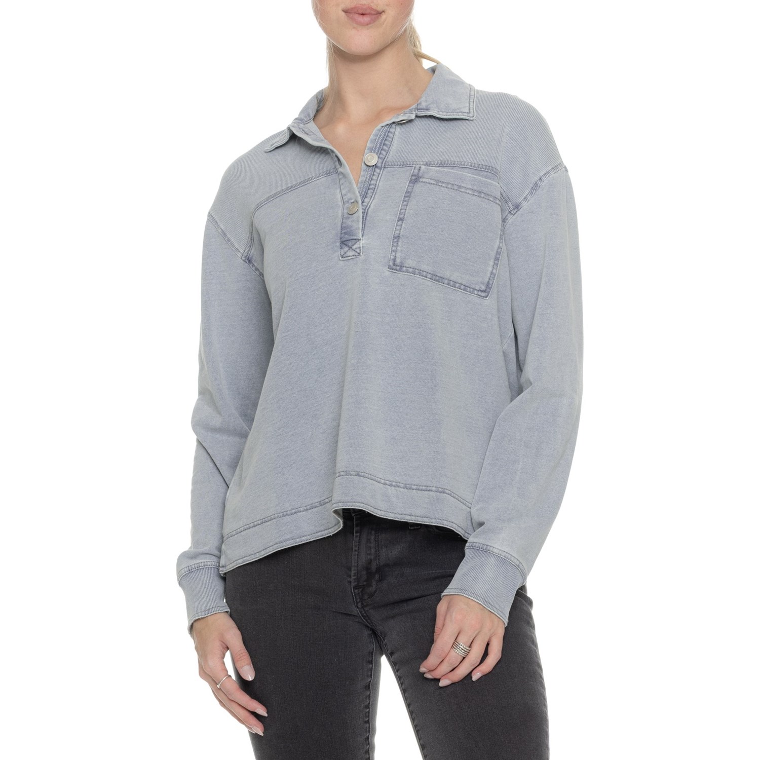 Jane and Delancey Loopback Denim-Look French Terry Shirt - Long Sleeve ...