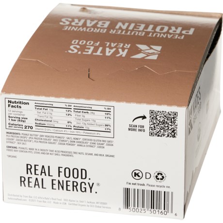 Kate's Real Food Peanut Butter Brownie Protein Bars - 12-Count - Save 37%