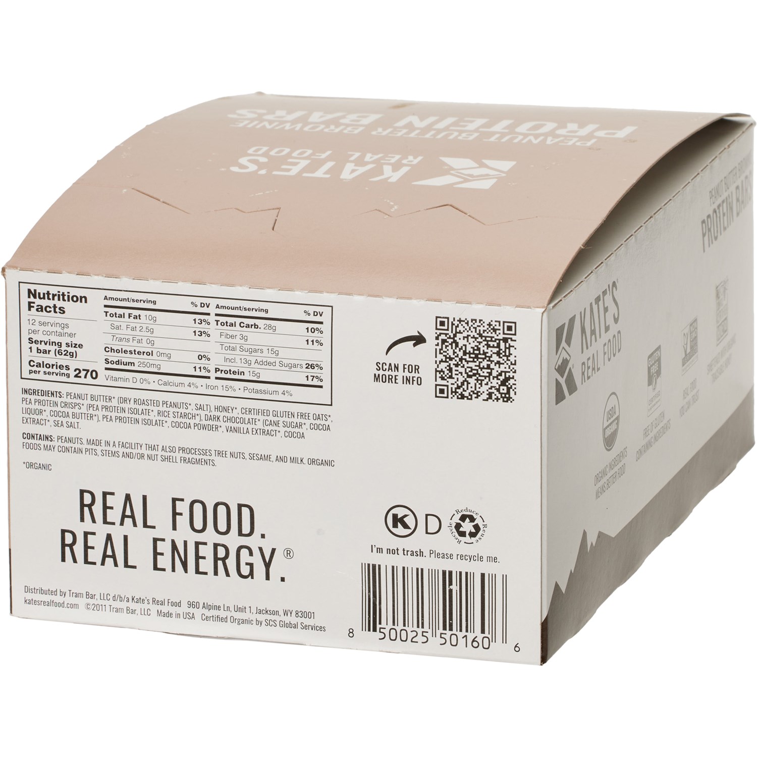 Kate's Real Food Peanut Butter Brownie Protein Bars - 12-Count - Save 37%