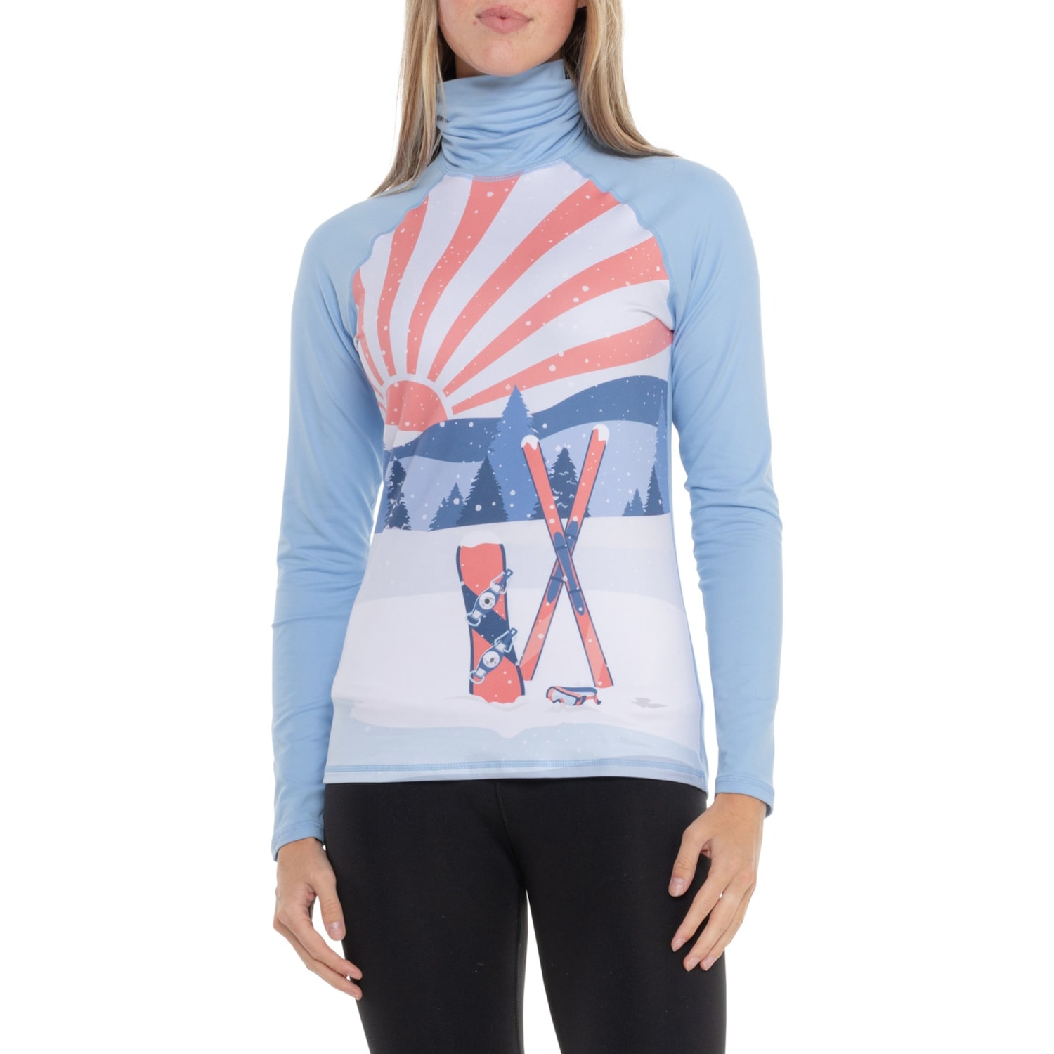 Kyodan Outdoor Novelty Ski Print Turtleneck Base Layer - Long Sleeve ...