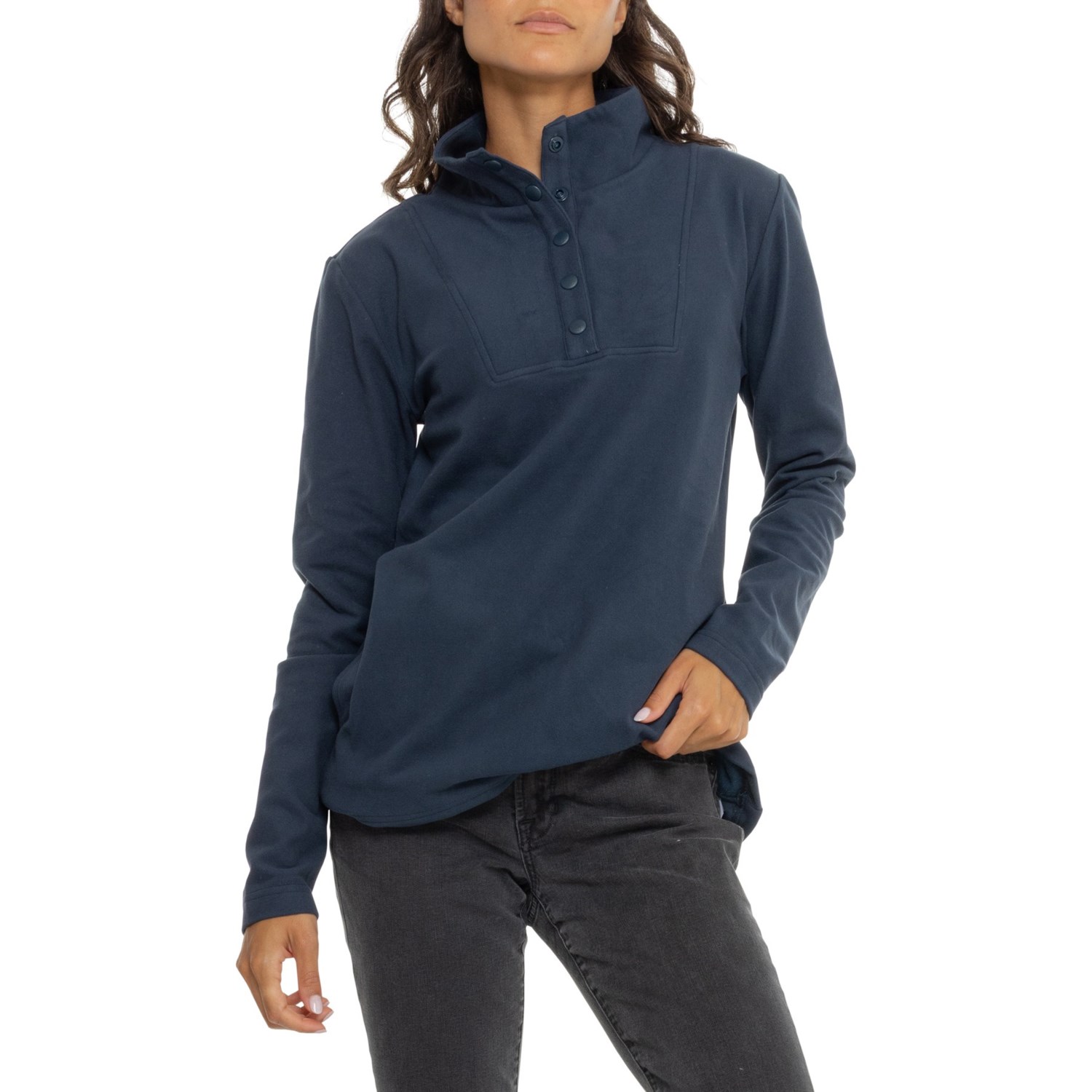 Lands' End Mock Neck Shirt - Long Sleeve, Snap Neck