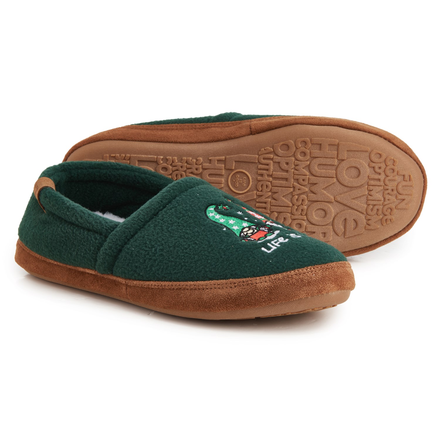 Life is good® Embroidered Holiday Gnomes Fleece A-Line Slippers (For ...
