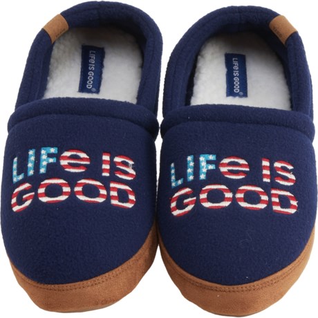 LIFE IS GOOD Embroidered USA Flag Fleece Slippers (For Men) - Save 73%