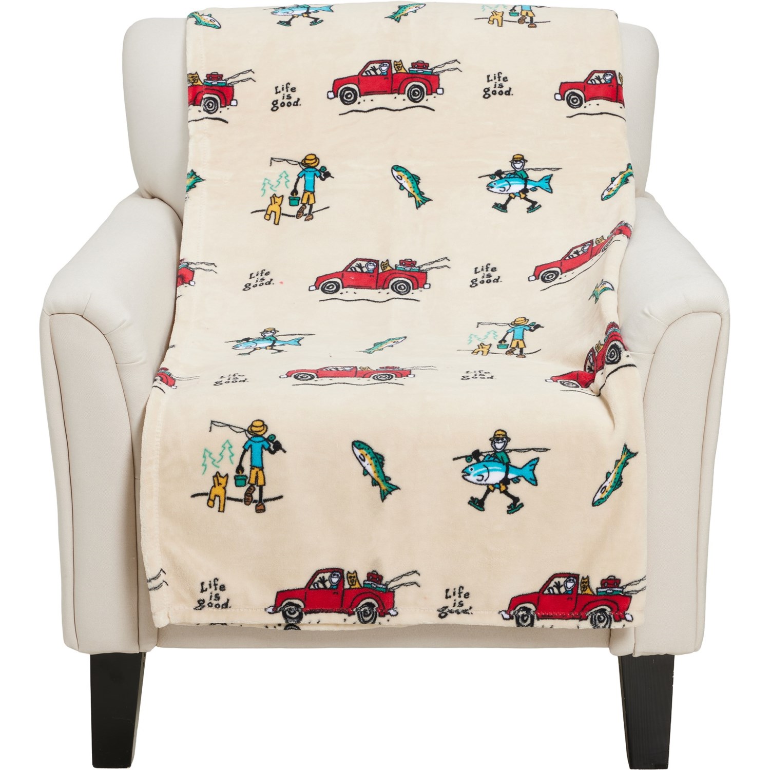 Life is Good® Fishing Motif Fleece Throw Blanket - 350 gsm, 50x70 ...
