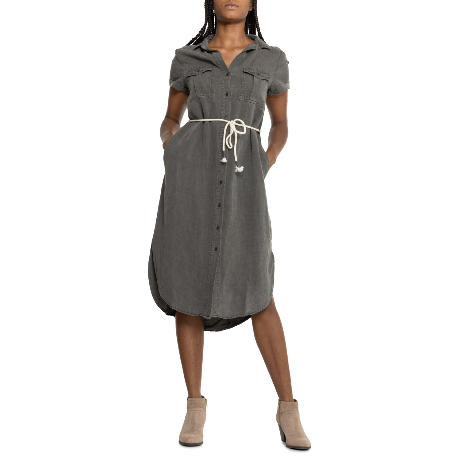 Lucky Brand Midi Shirt Dress - Linen, Short Sleeve