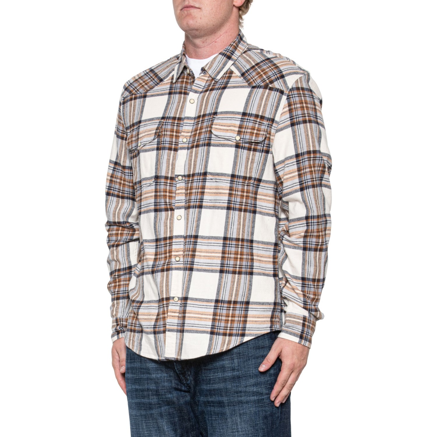 Lucky Brand Plaid Santa Fe Western Flannel Shirt - Snap Front, Long Sleeve