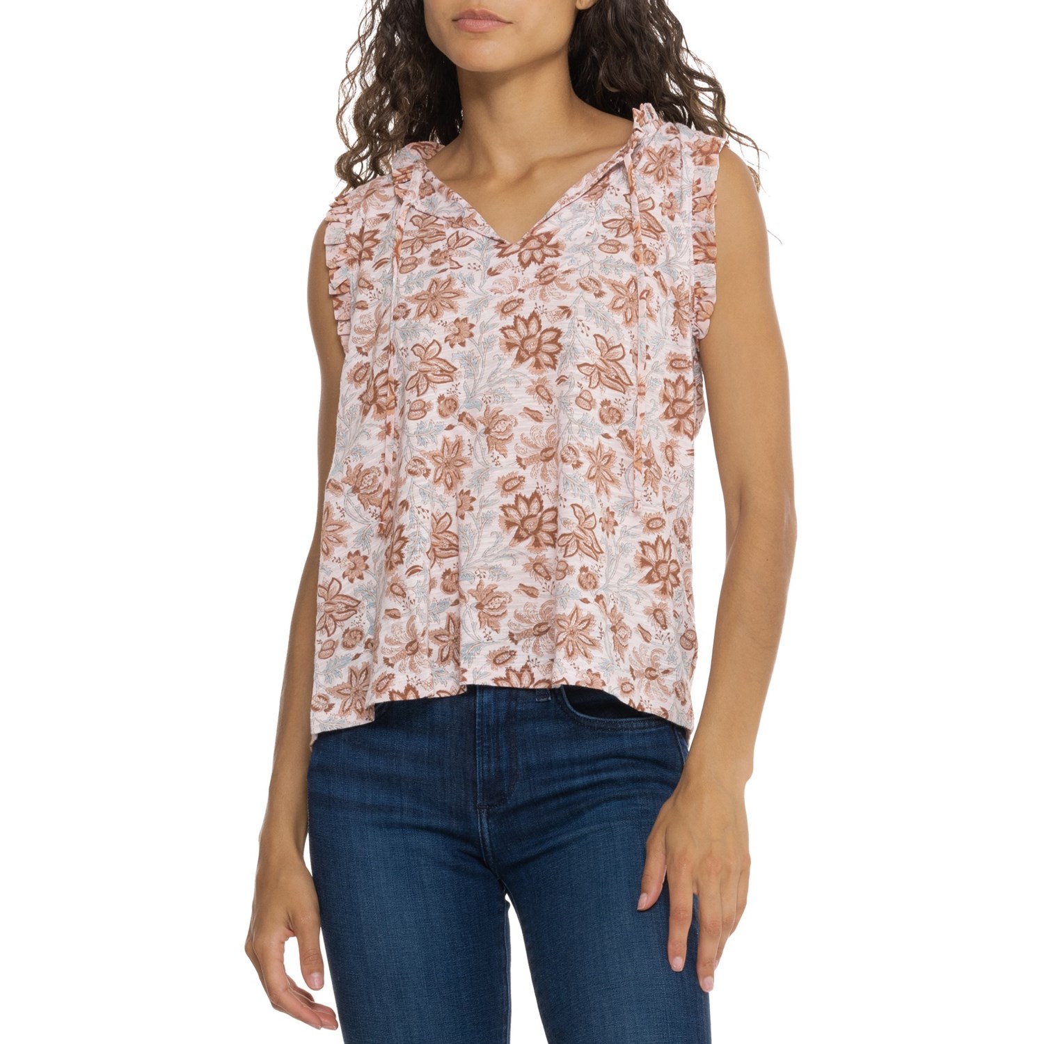 Lucky Brand Ruffle Notch Neck Tank Top
