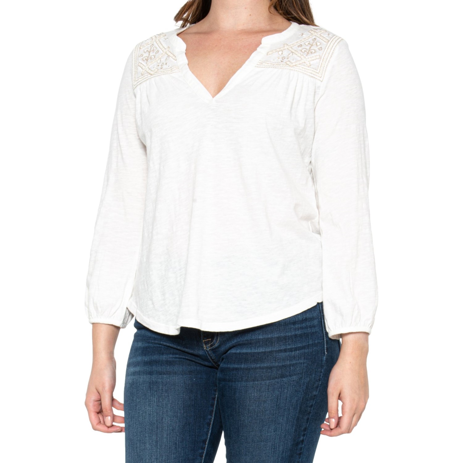 Lucky Brand Tonal Embroidered Yoke Shirt (For Women)