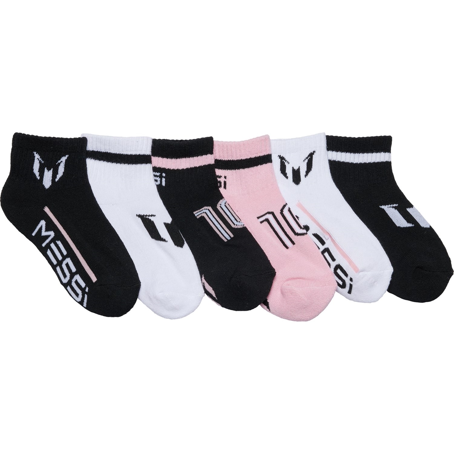 Messi Boys and Girls Lock-Up Half Cushion Socks - 6-Pack, Quarter Crew ...