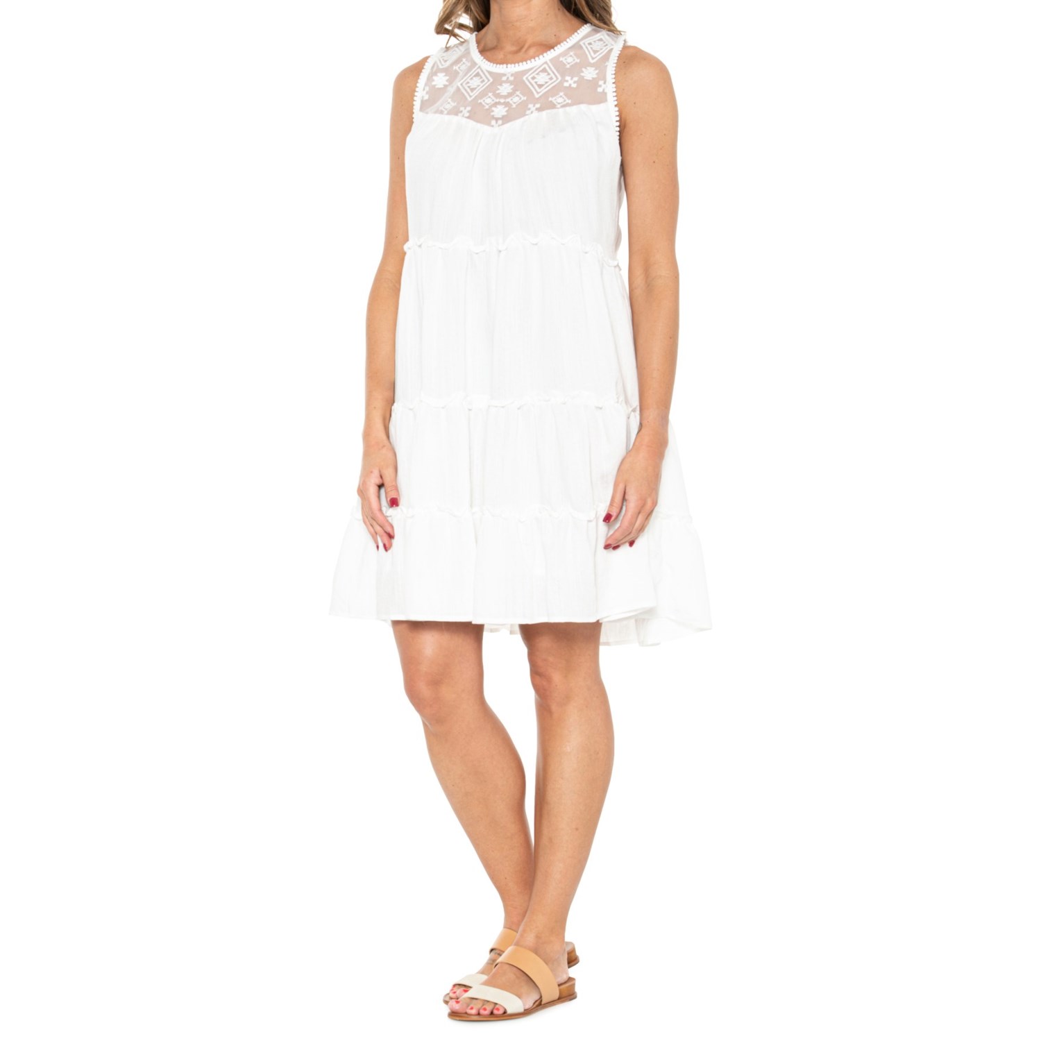Miss Me Tiered Sheer Mesh Embroidered Midi Dress - Sleeveless - Save 63%