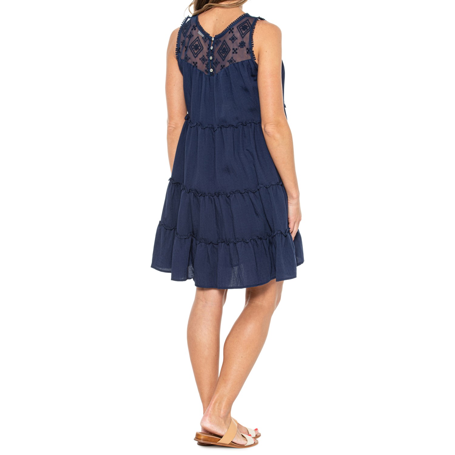 Miss Me Tiered Sheer Mesh Embroidered Midi Dress - Sleeveless - Save 63%