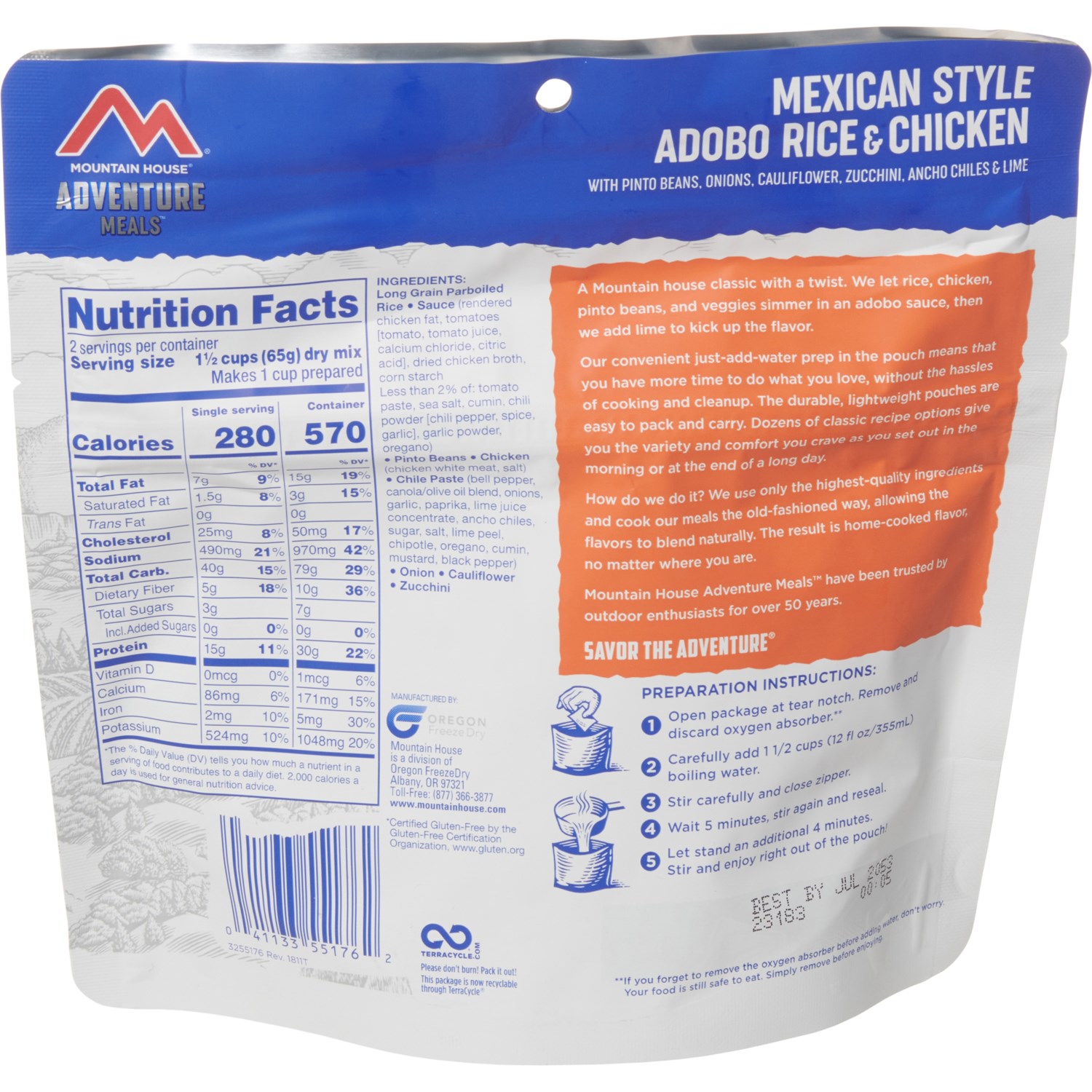 Mountain House Mexican Style Adobo Rice and Chicken Meal - 2 Servings ...
