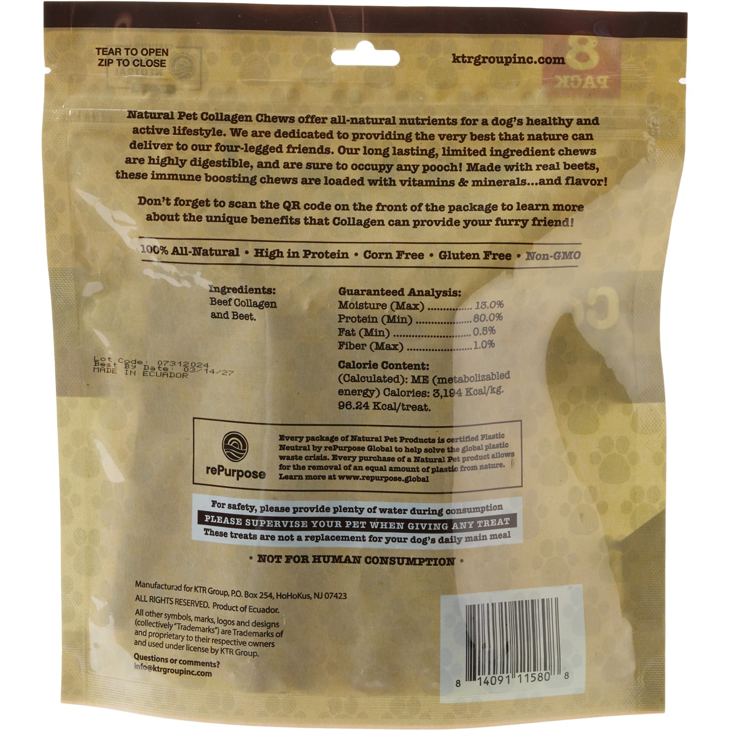 Natural Pet Collagen Beet Bars Dog Chew Treats - 8-Count - Save 22%