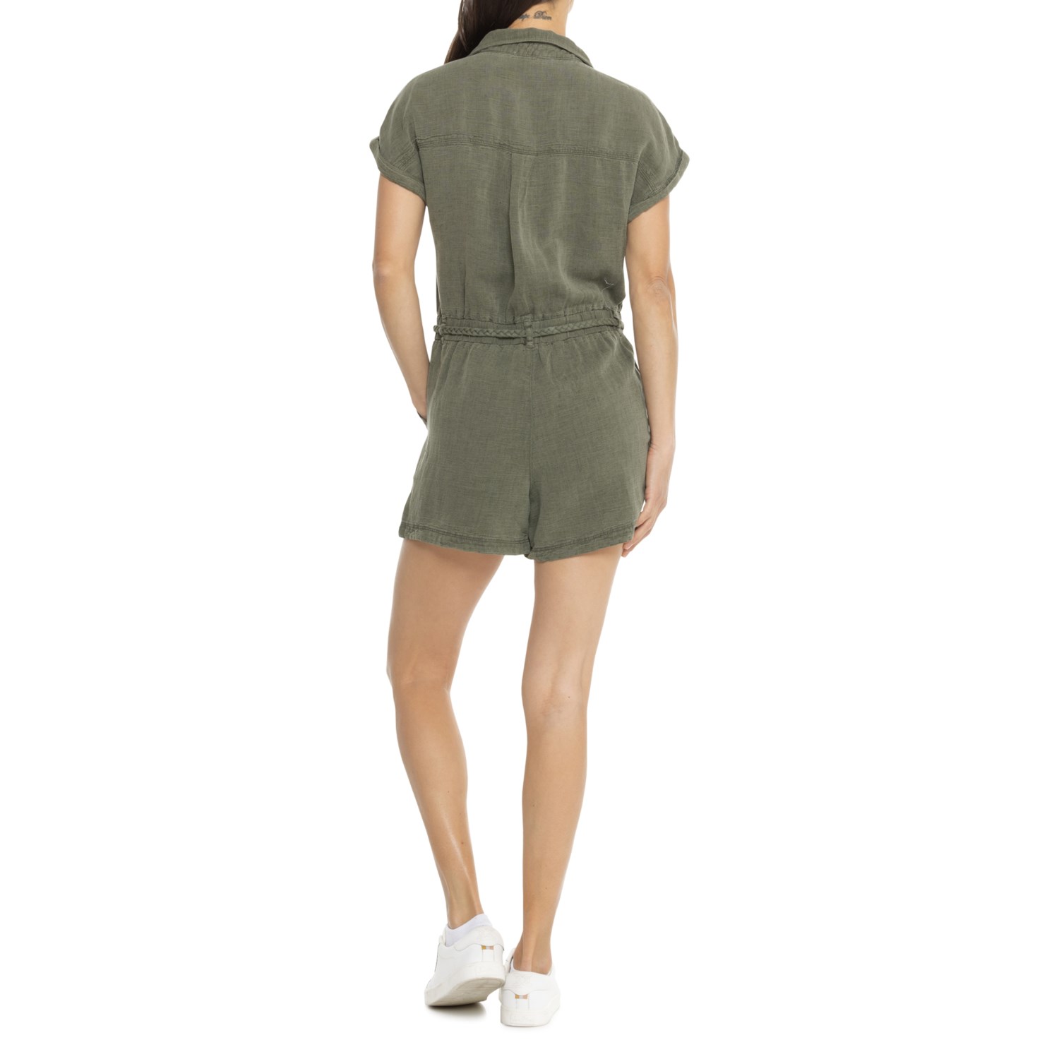Nicole Miller New York Braided Rope Tie Romper - Linen, Short Sleeve ...
