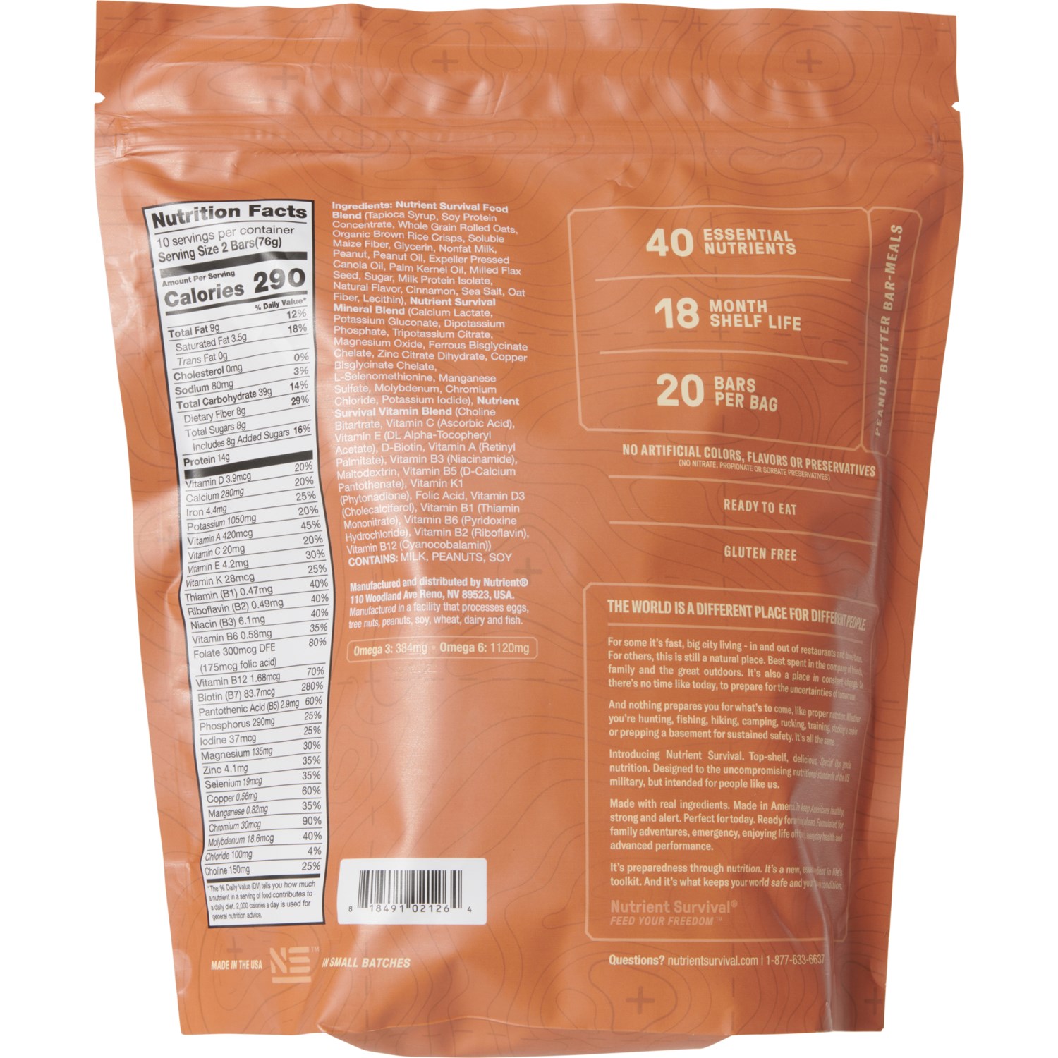 Nutrient Survival Peanut Butter Meal Bars - 20-Pack - Save 22%