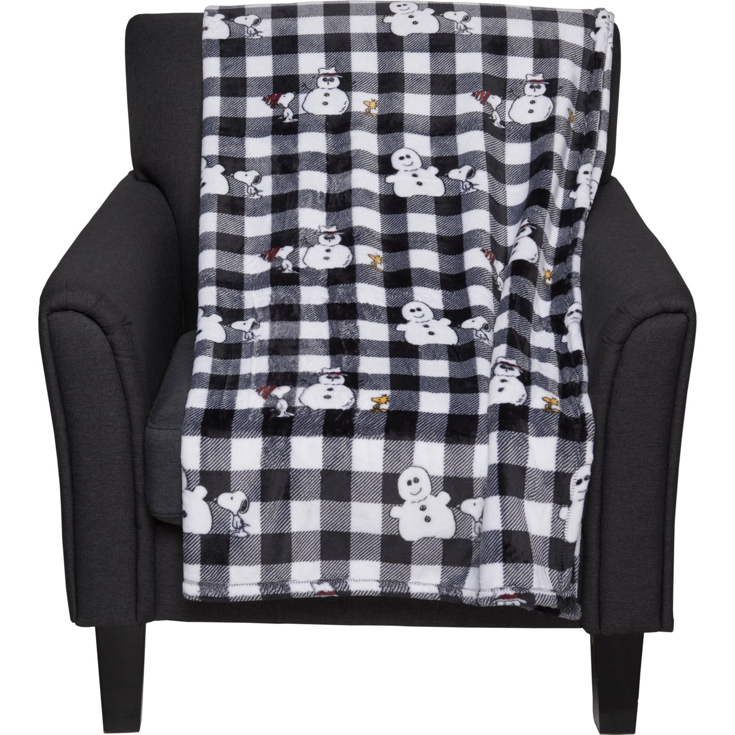 Peanuts Snoopy Buffalo Check with Snowman Plush Fleece Throw Blanket ...