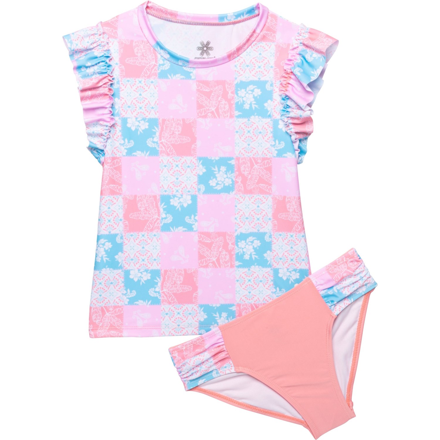 Pipeline Big Girls Ruffled Rash Guard and Bikini Bottoms Set - UPF 50 ...