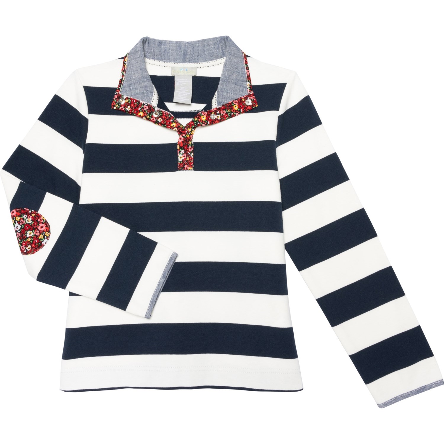 Piper & Posie Big Girls Striped Floral Neck Shirt - Long Sleeve - Save 60%